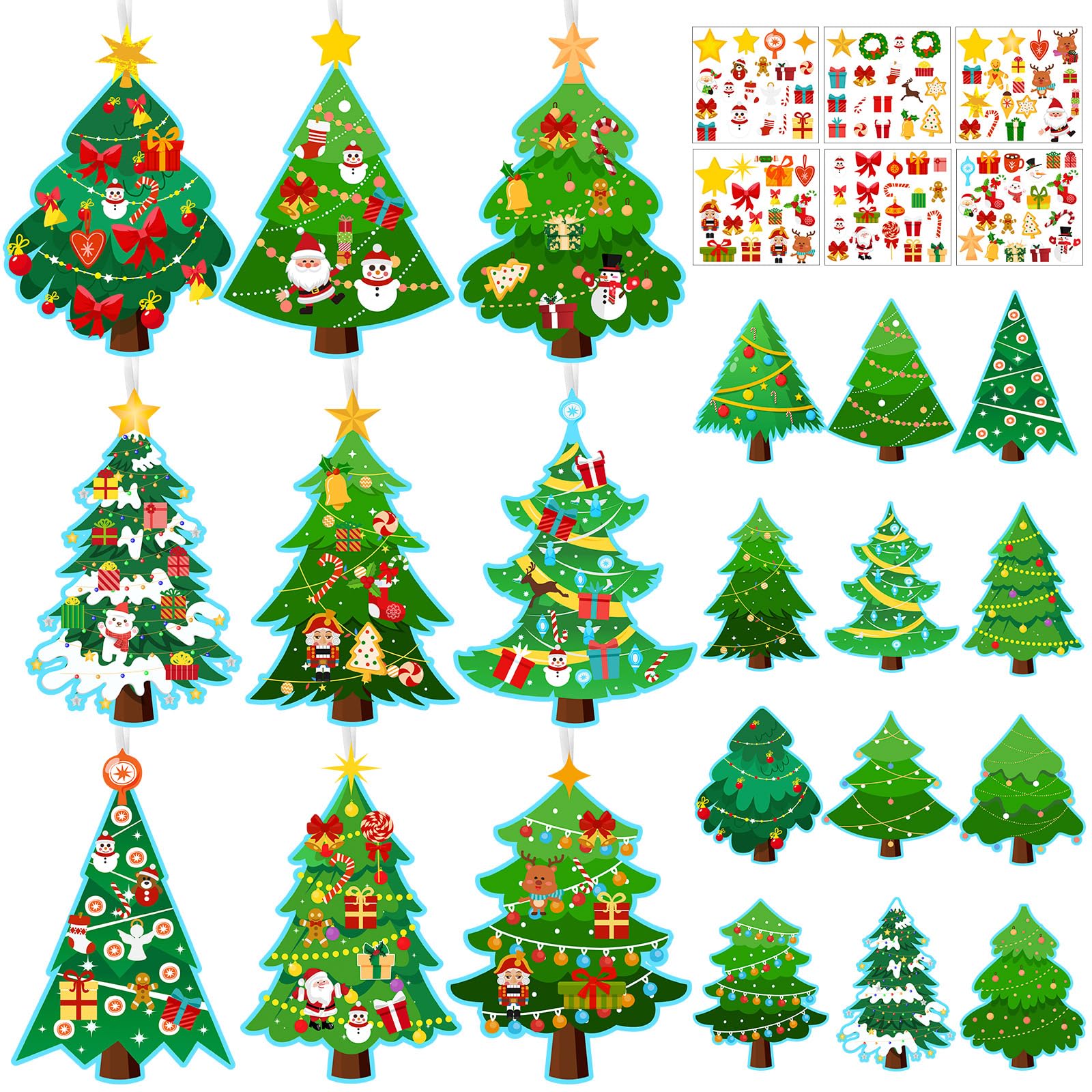 Cholemy 48 Sets Christmas Tree Stickers Craft Kit DIY Make a Christmas ...