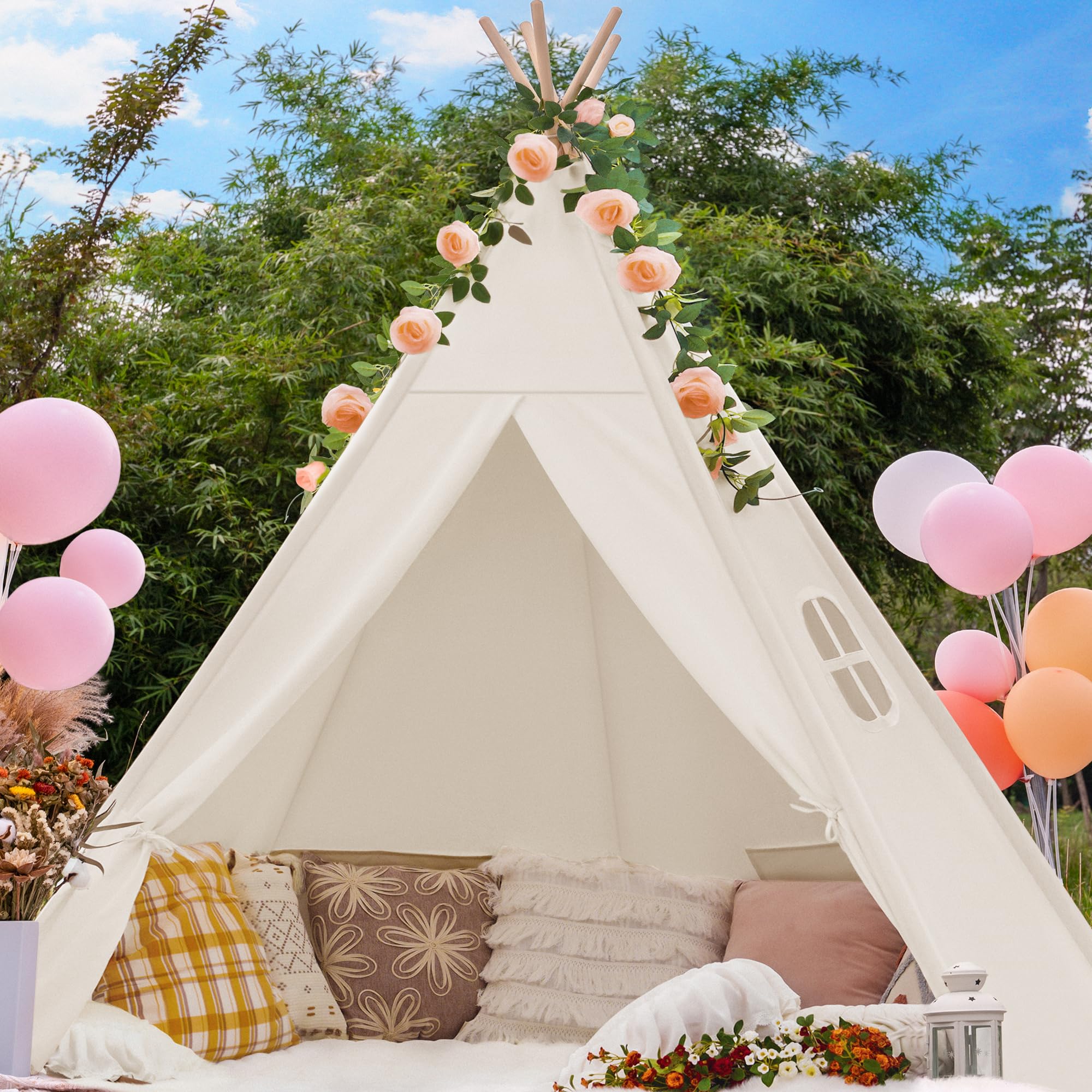 Mua Tiny Land Large Teepee Tent for Adults, Off-White Kids Teepee Tent ...