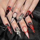 Amazon.com: 24Pcs Sparkly Long Stiletto Press on Nails, Glossy Milky Glitter False Nails Gel ...