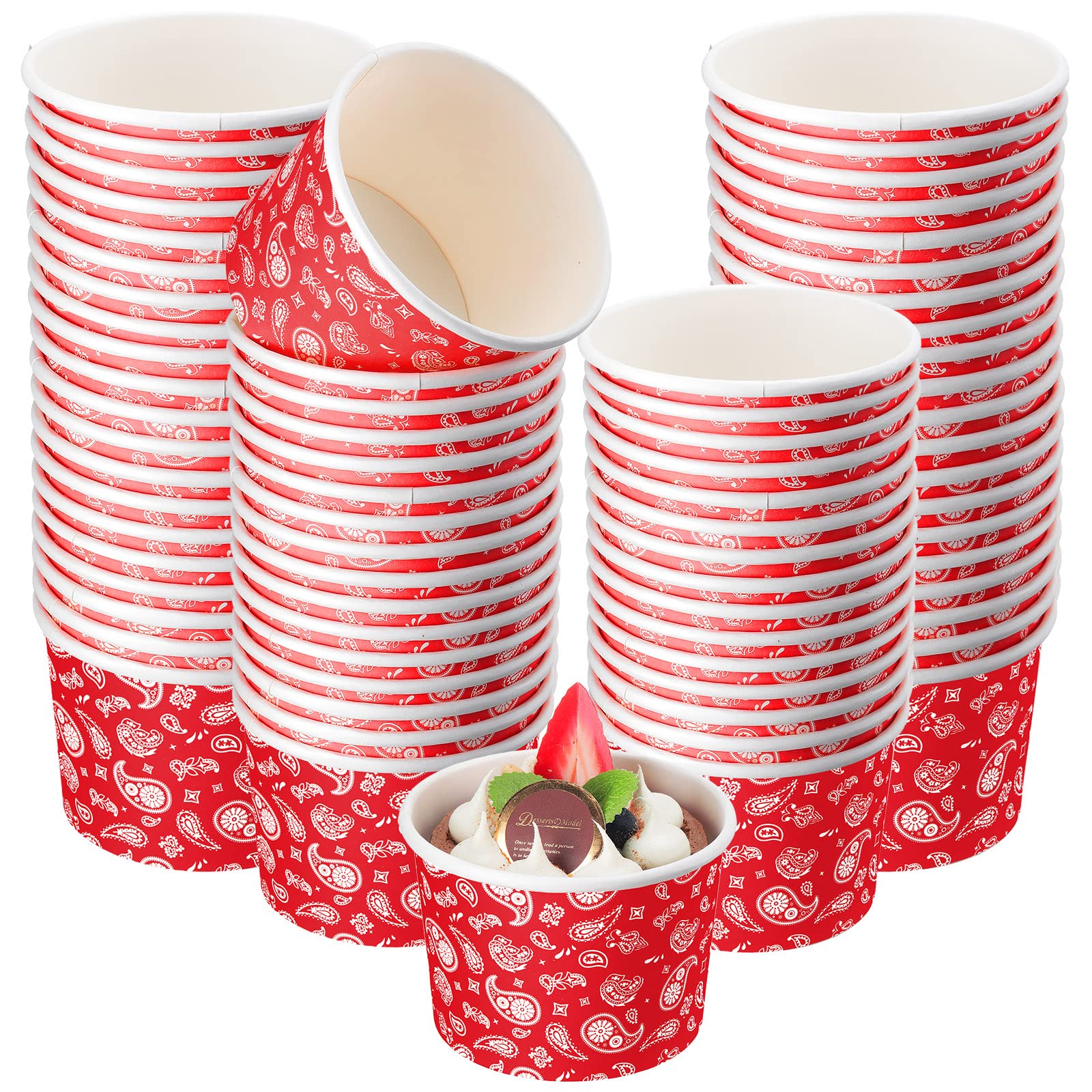 Nuanchu 100 Pack Red Bandana Paper Ice Cream Cups 9 oz Western Cowboy ...