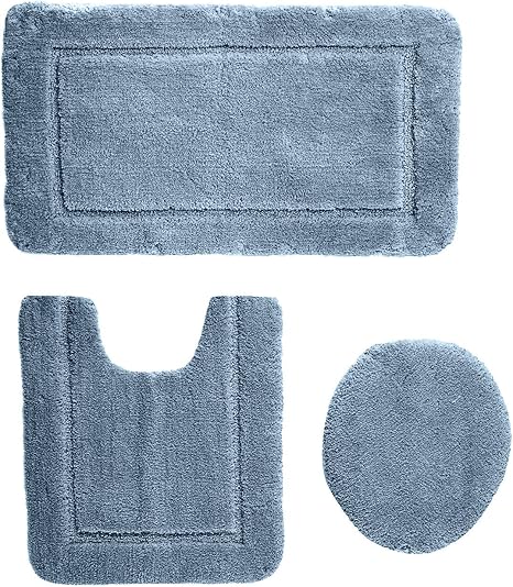 Amazon.com: AmazonBasics 3 Piece Sculpted Bath Mat Set - Light Blue ...