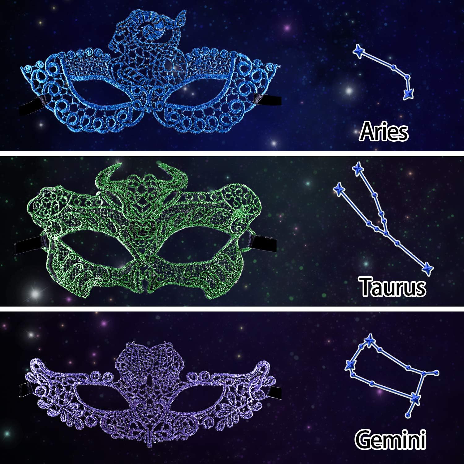 SIQUK 36 Pieces Masquerade Masks Twelve Constellation Lace Masquerade ...