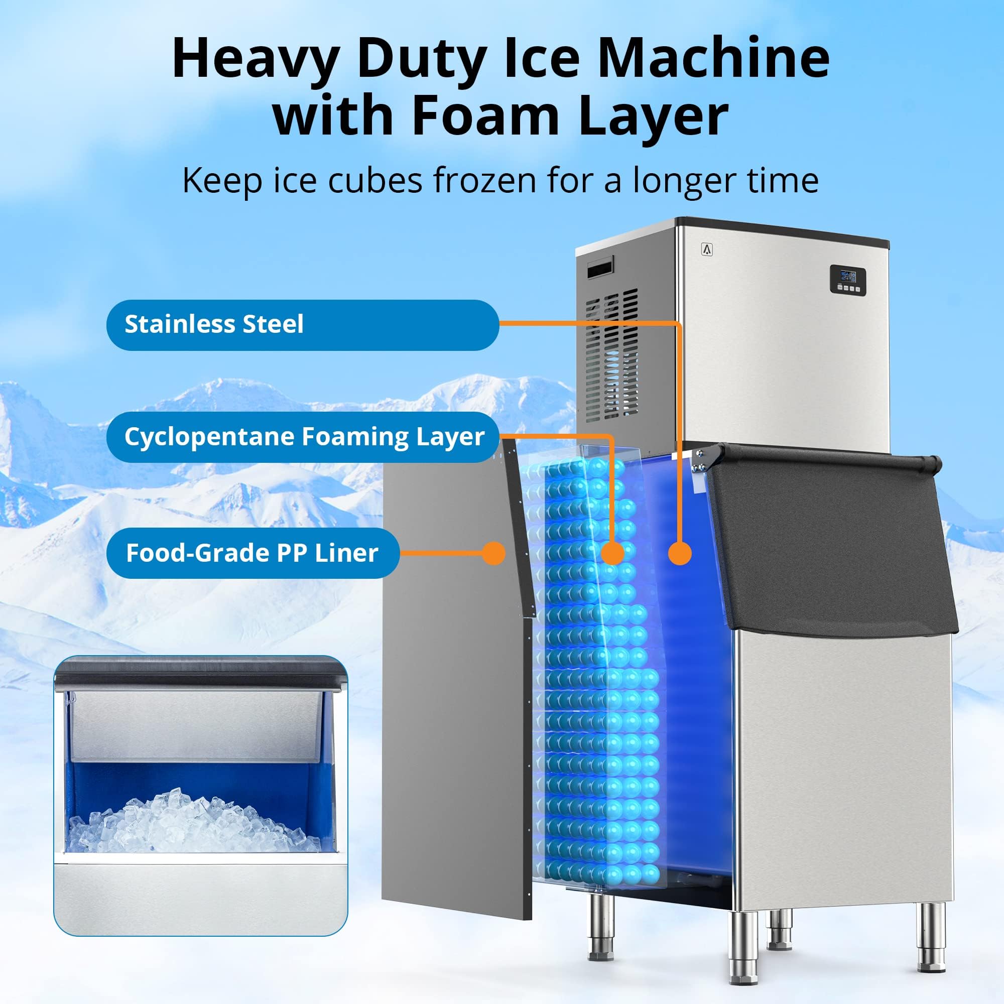 Zstar Commercial Ice Maker Machine, 350 Lbs/24H Ice Maker Machine With 220 Lbs Ice Storage,Large ...