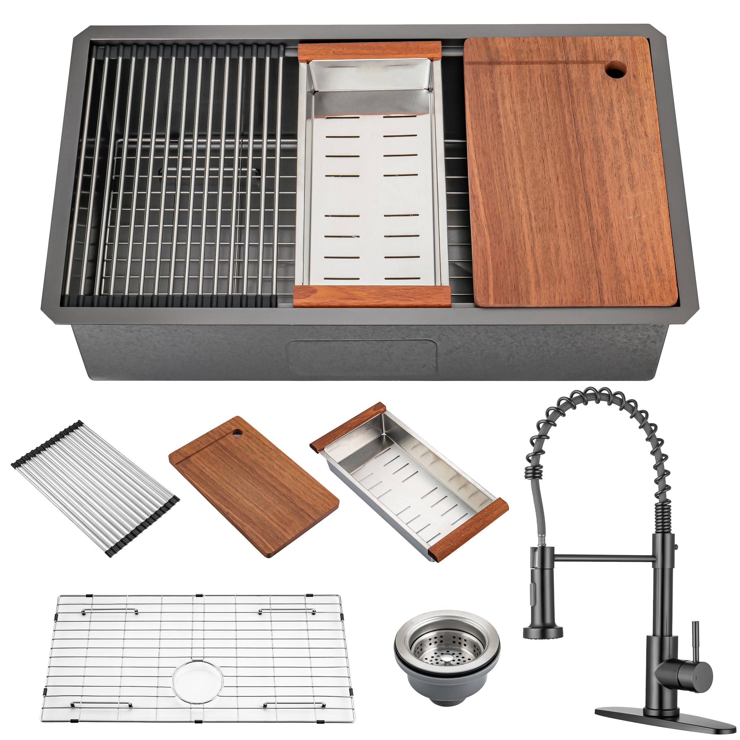 Fatspas 33 x 19 Kitchen Sink with Faucet, Stainless Steel Undermount ...