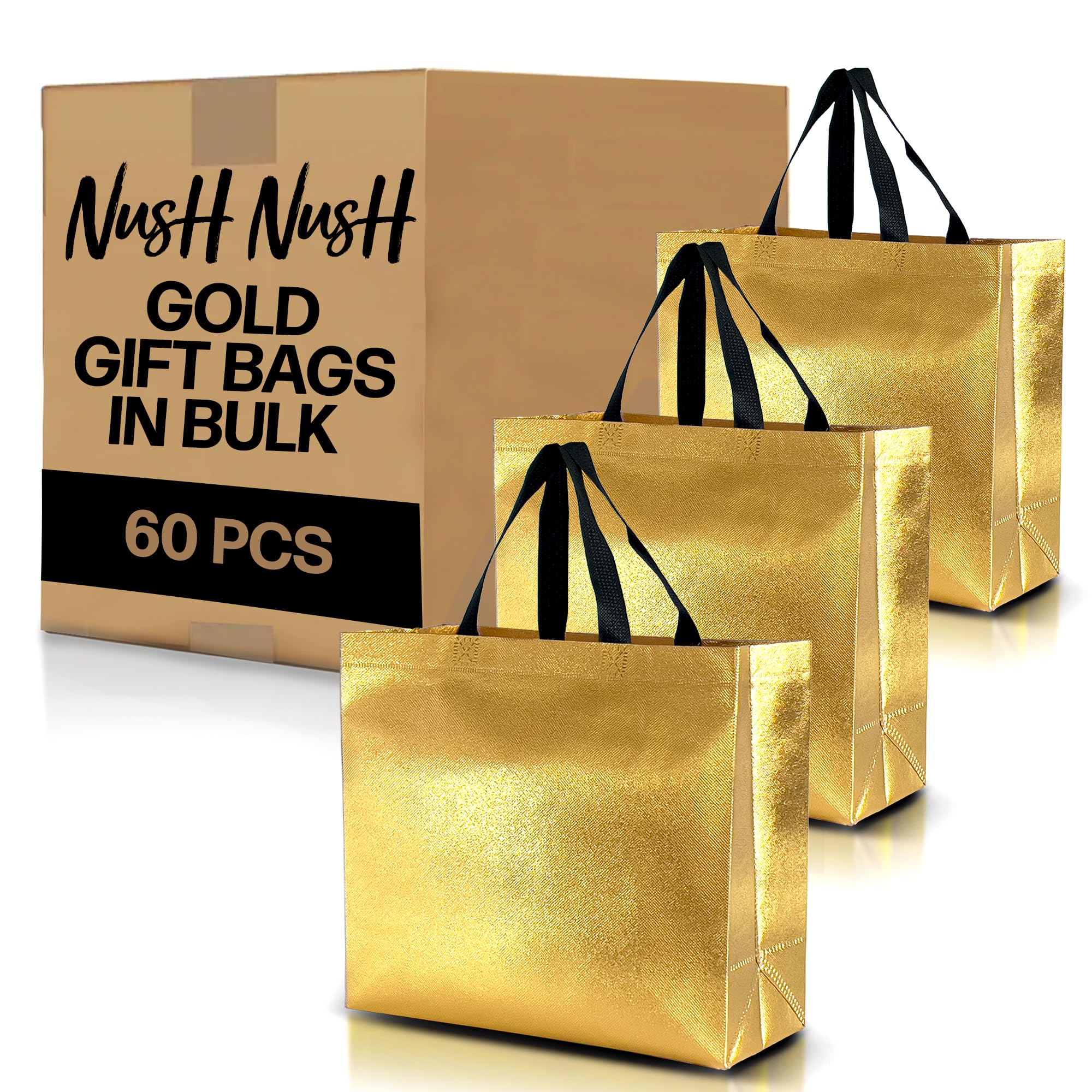 Nush Nush Gold Gift Bags Large Size in Bulk – Set of 60 Shiny Reusable ...