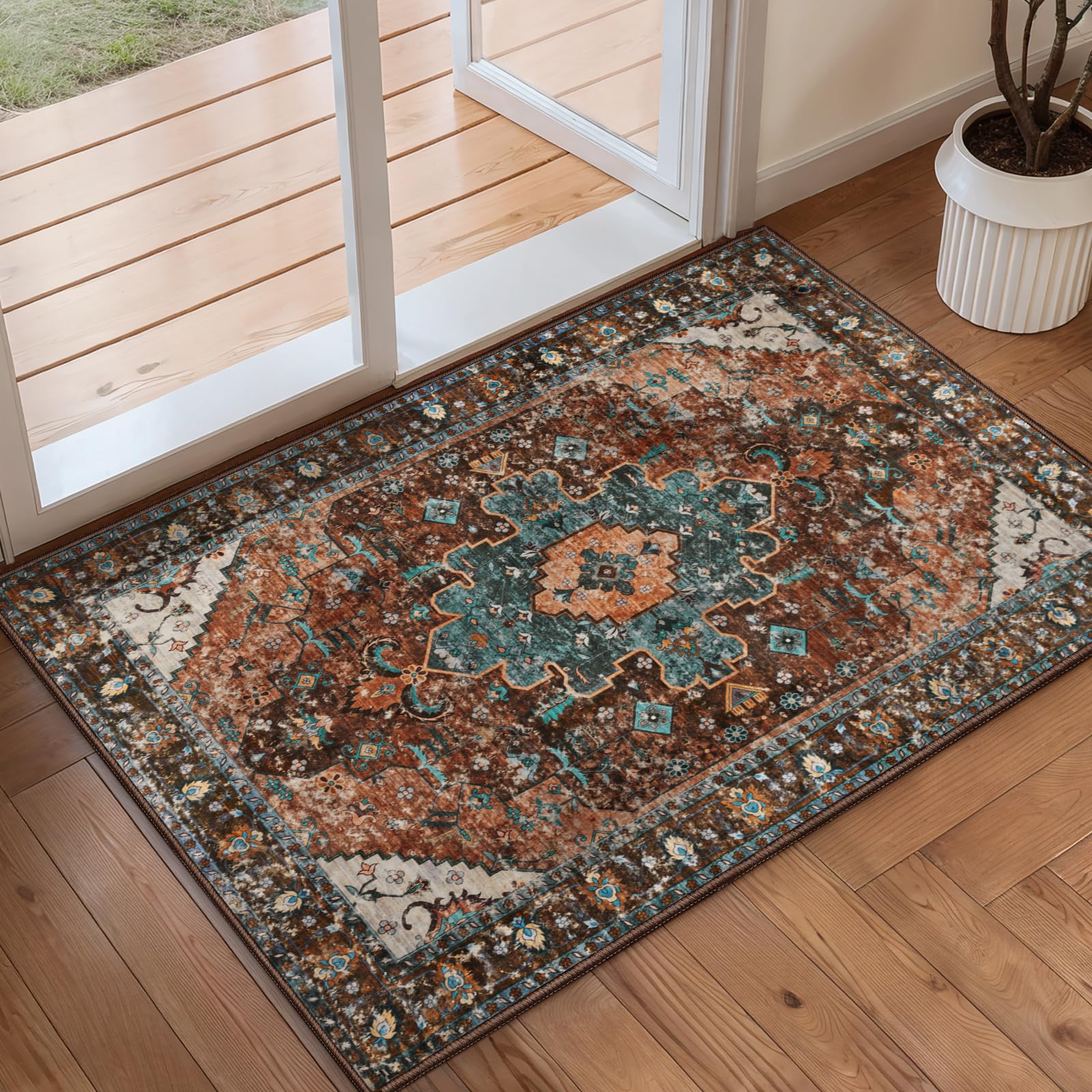 Ciicool Washable Vintage Area Rug, 2x3ft Small Boho Rug, Ultra Soft ...