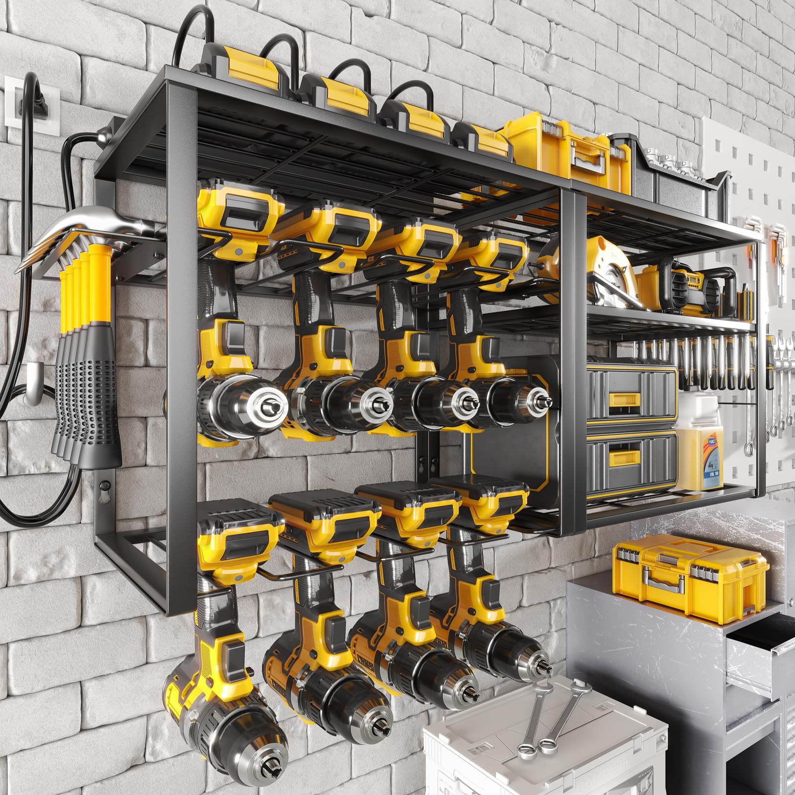 SOYEEZE Power Tool Organizer with Charging Station,8 Drill Holders Wall ...