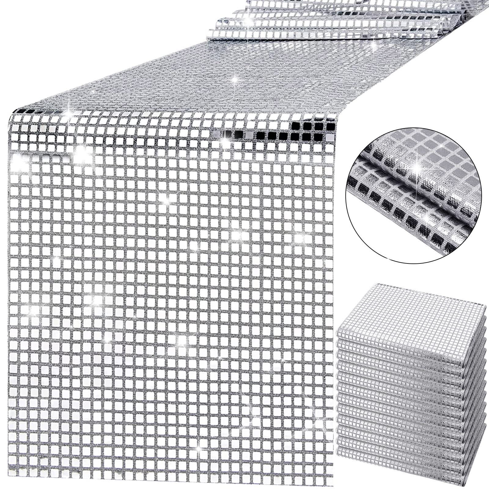 Glitter Disco Party Table Runner 14 x 72 Inch Mirror Silver Foil Table ...