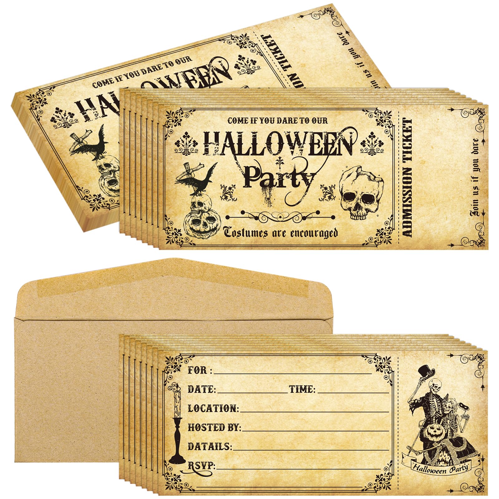 AnyDesign 50Pcs Halloween Party Invitations with Envelopes Vintage ...