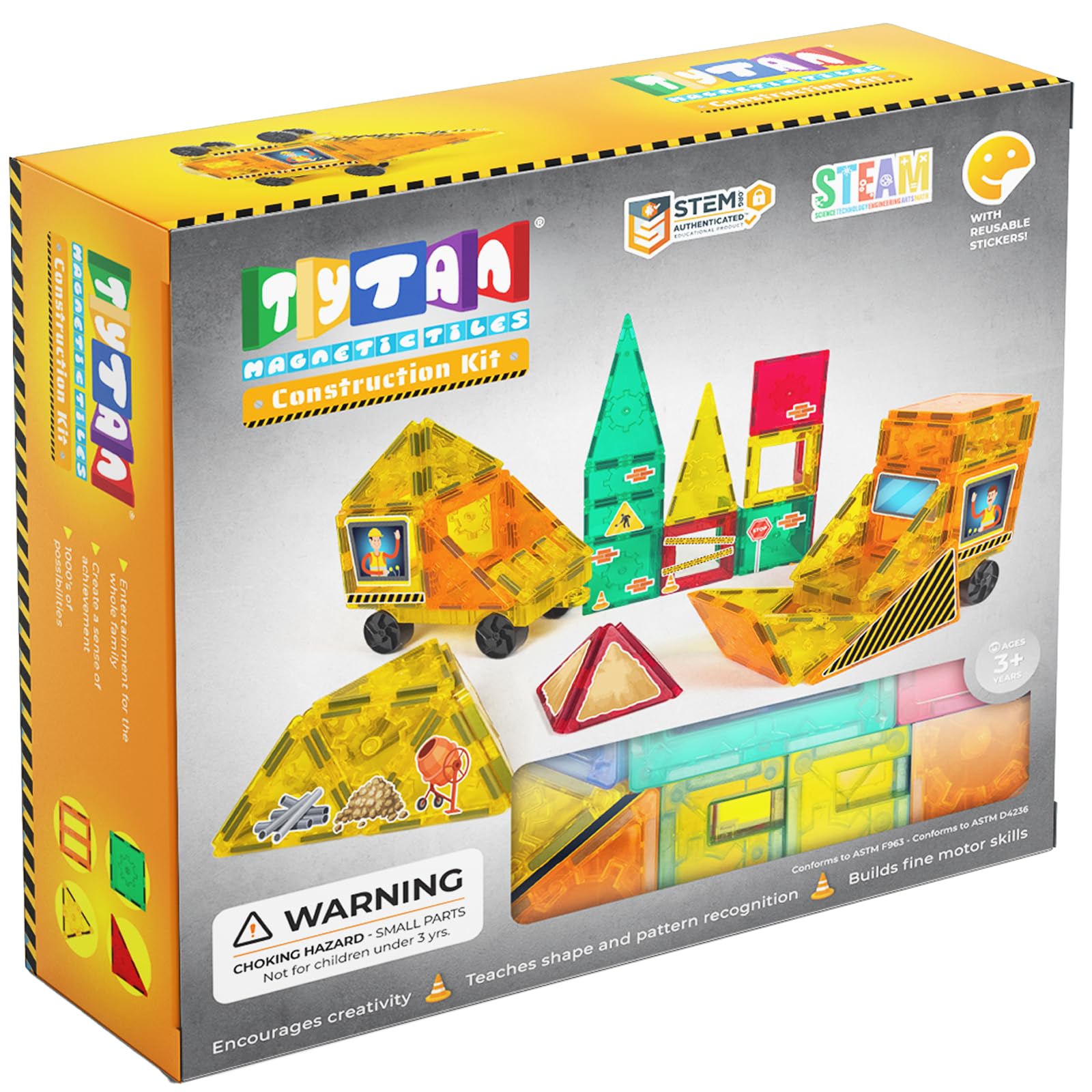 Mua Tiles Construction Site & Trucks 60-Piece Magnetic Tiles Building ...
