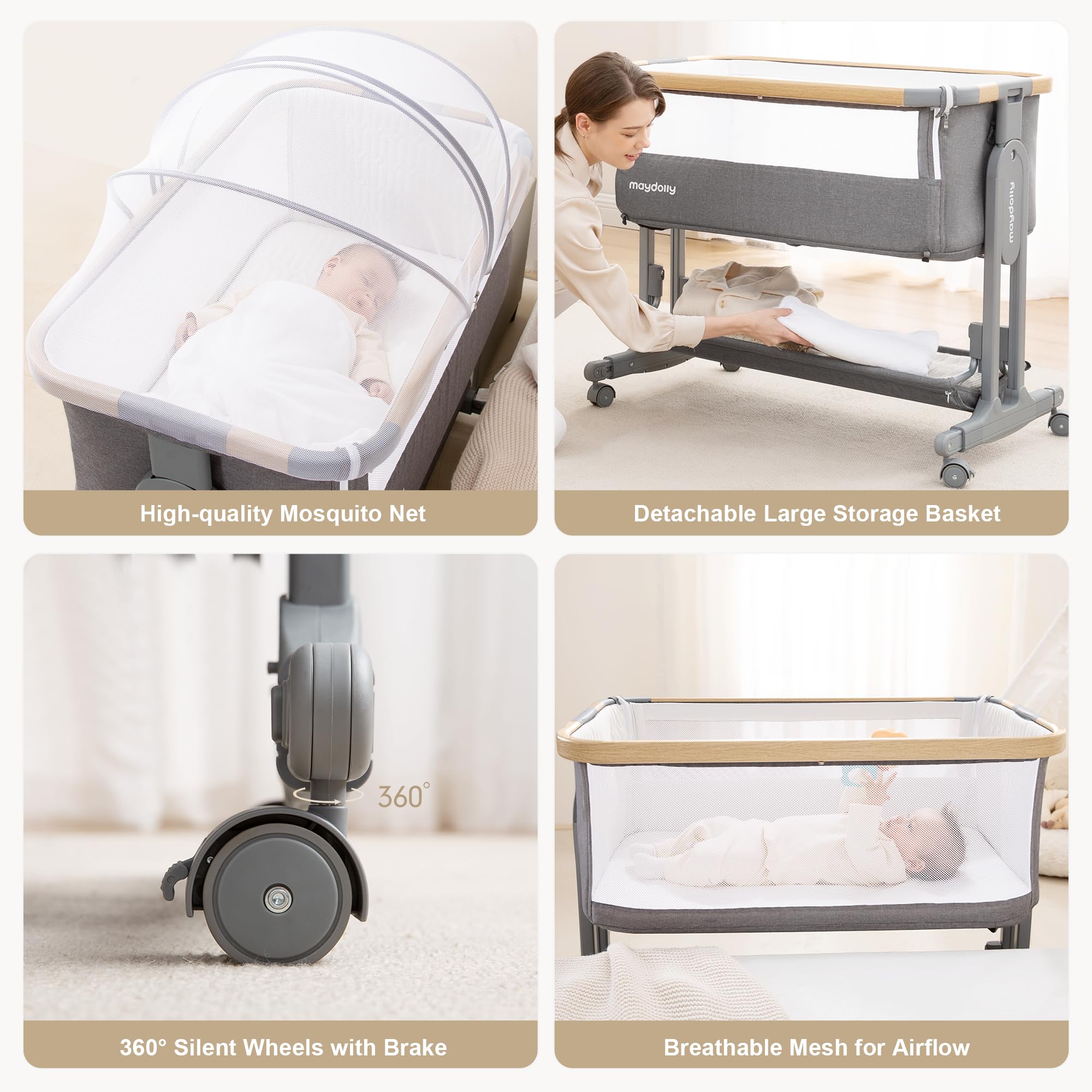 Mua Maydolly Baby Bassinet, 3-in-1 Rocking Bassinet Bedside Sleeper ...