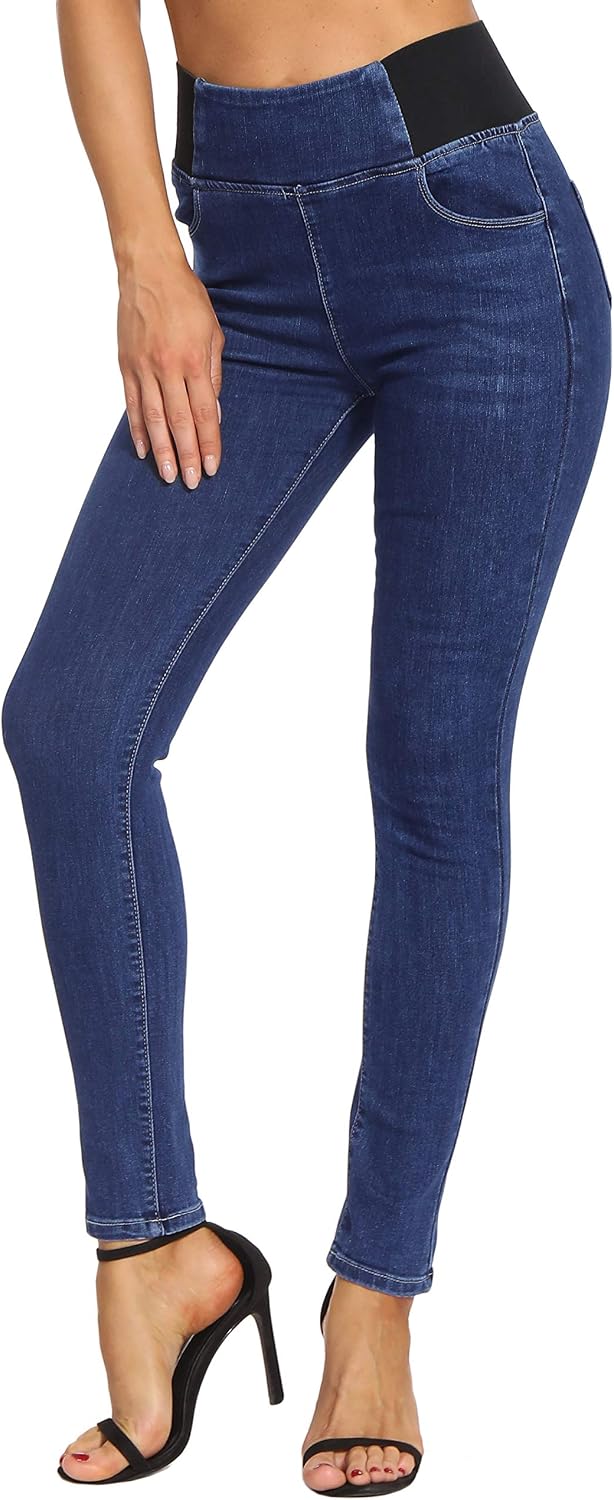 heipeiwa Women Pull-on Tummy Control Jean High Rise Patchwork Elastic ...