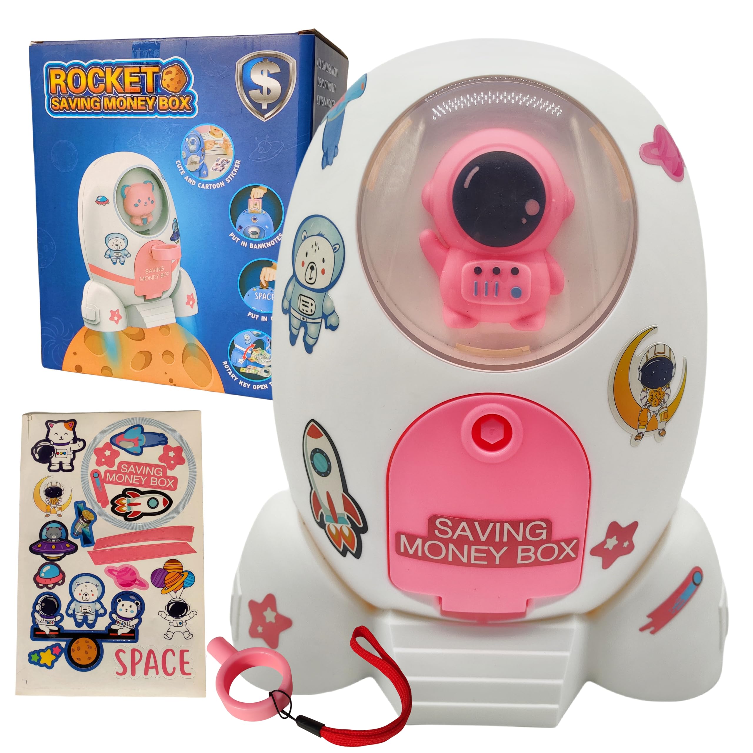 Rocket Ship Piggy Bank for Girls Money Safe Astronaut Piggy Banks for ...