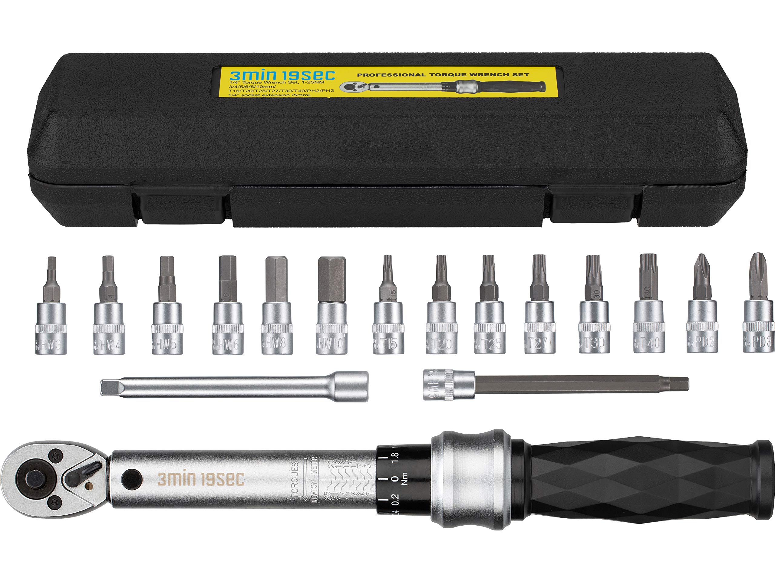 Mua 3min19sec Torque Wrench Set 17 Pieces for Bicycle 1/4 Inch 1 to 25 ...