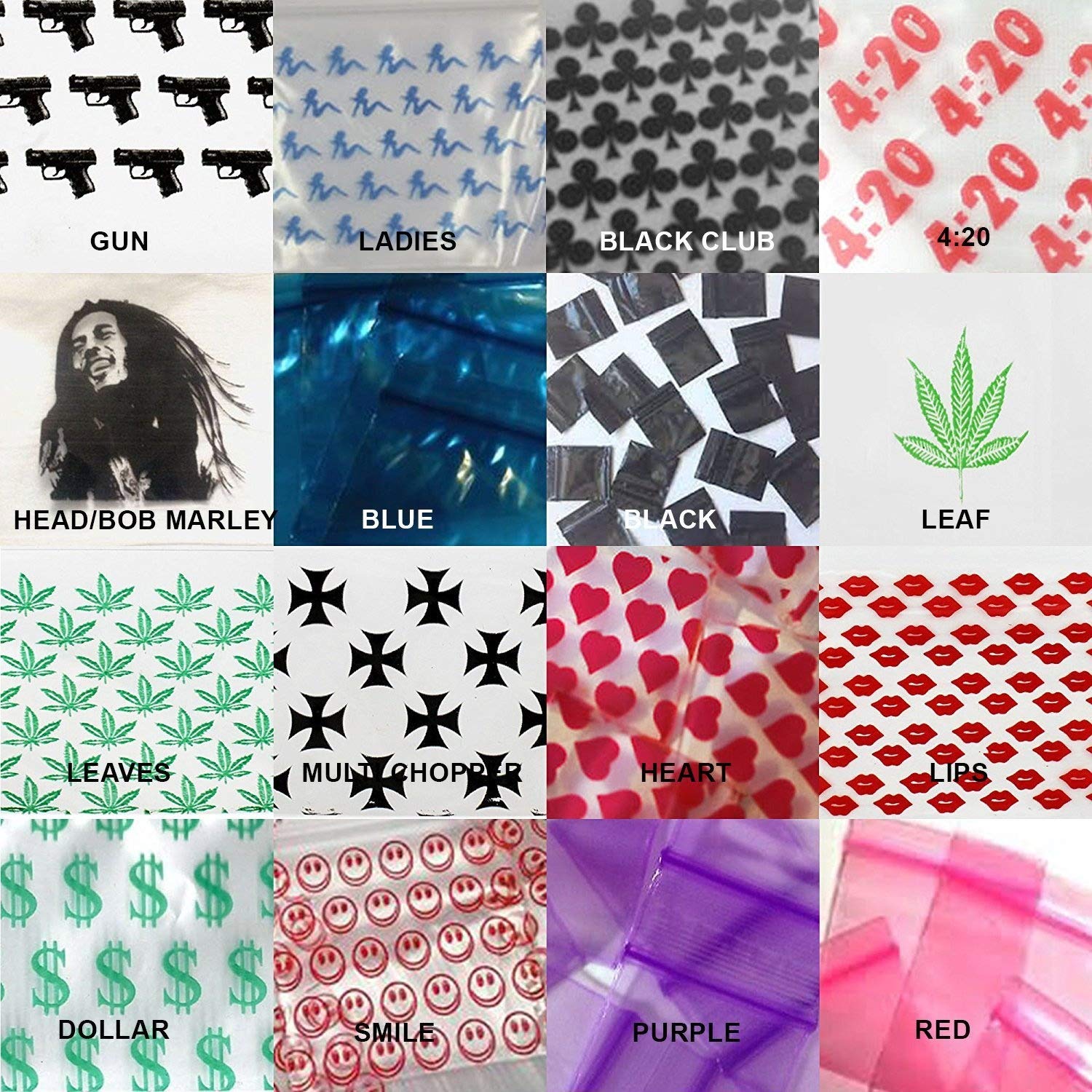 200-2 x 2 Small Plastic Ziplock Baggies Plain, Leaves, Clear, Red, Bob ...