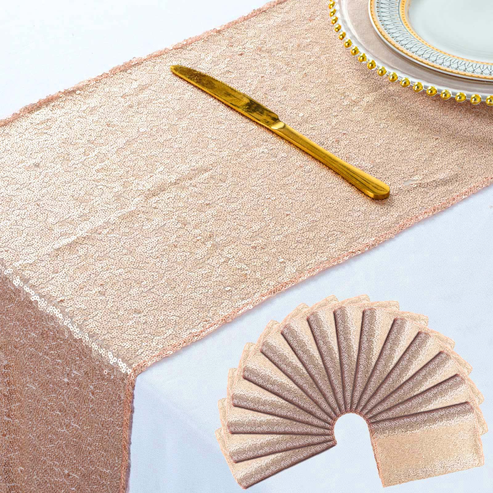 ShinyBeauty Champagne Table Runners Pack of 15 Wedding Decor Sequin ...