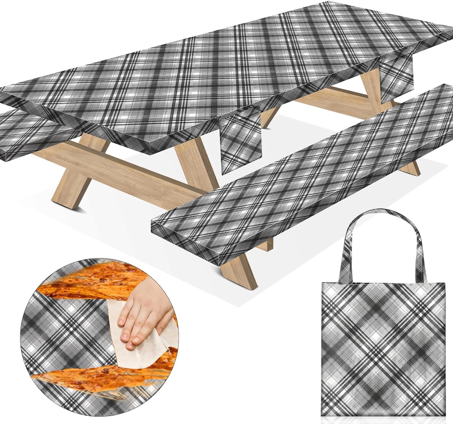 memkiya 96×30Inches Picnic Table Cover with Bench Covers 8Ft Reusable ...