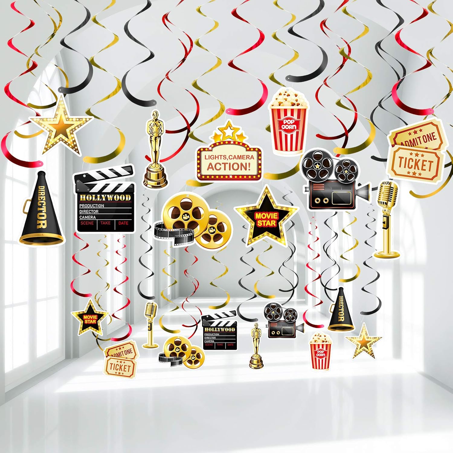 Movie Theme Party Hanging Swirls, Lights Camera Action Movie Night ...