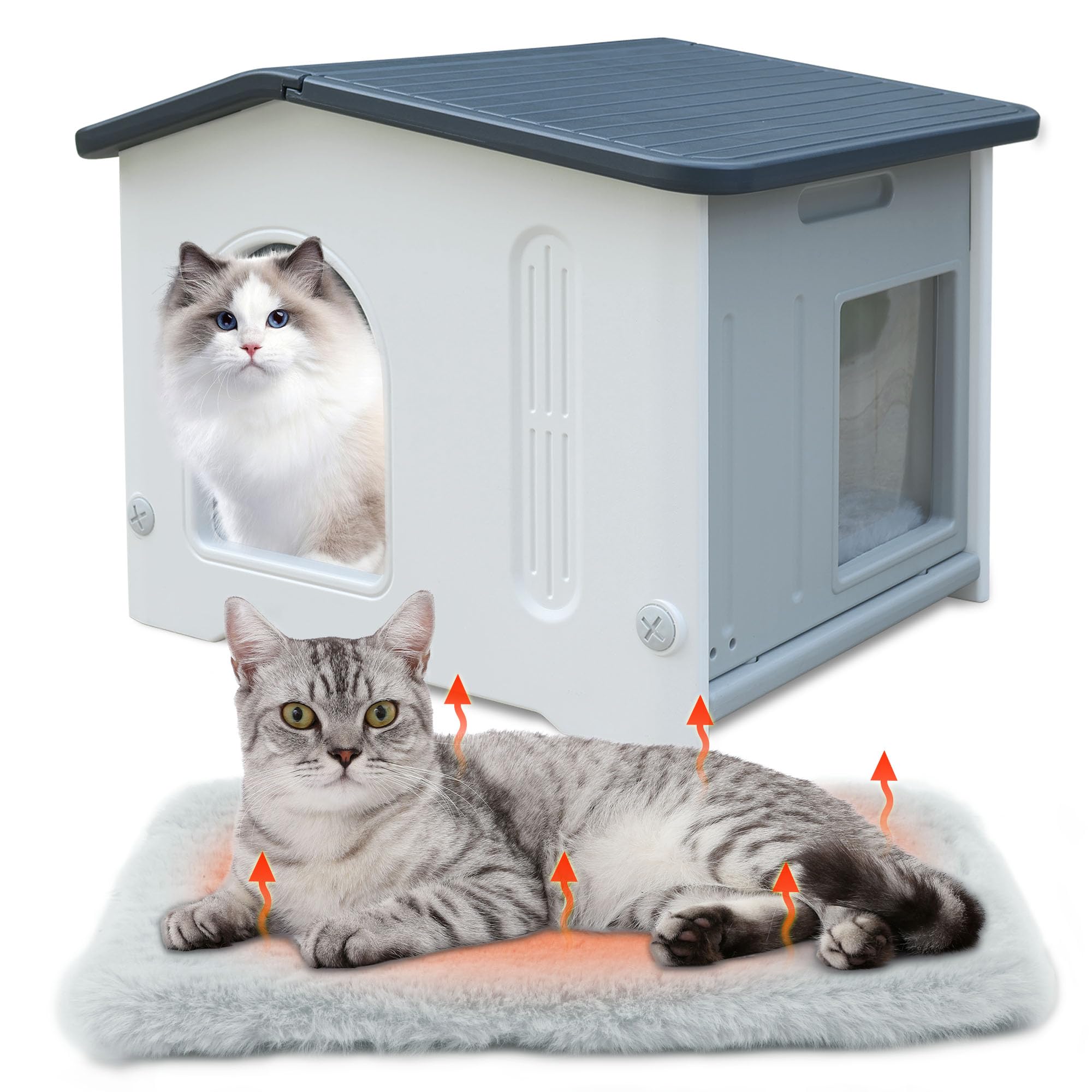 Rockever Plastic Outdoor Cat House with Escape Door, Waterproof Cat ...