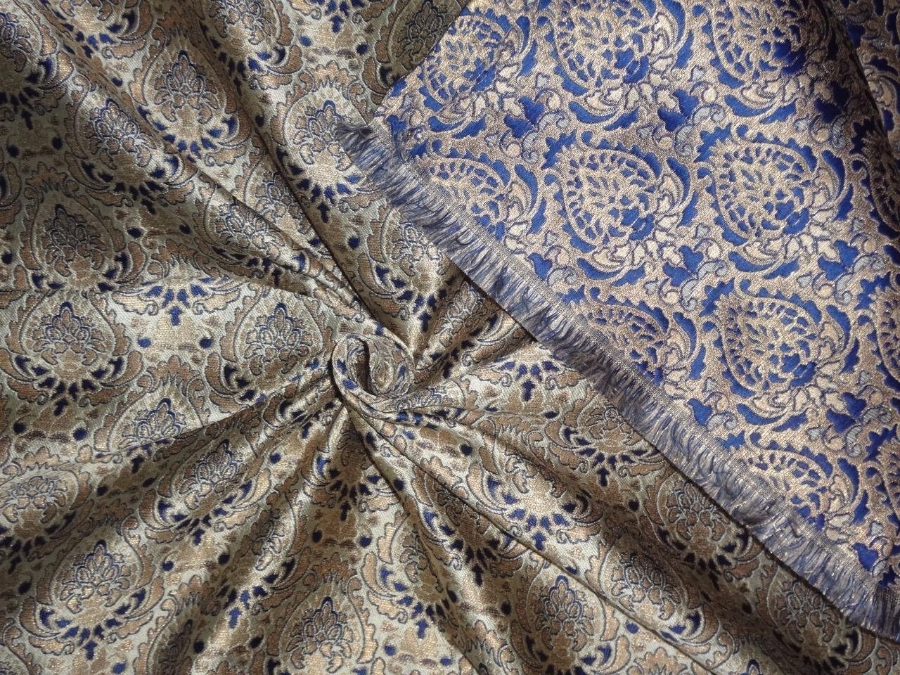 Brokat ~ Breite 127 cm ~, Light Gold, Metallic Gold und Königsblau ...