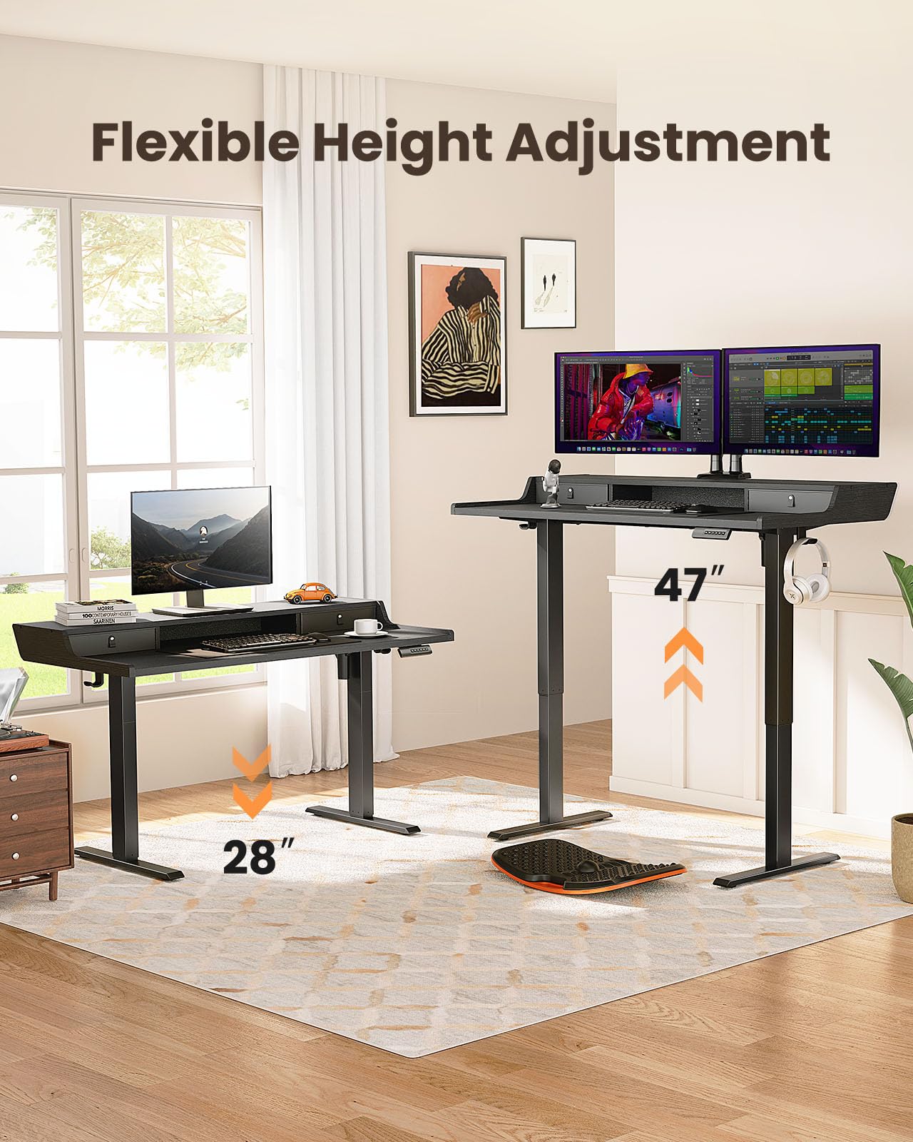 ErGear Electric Standing Desk With Drawers, 55″ X 28″ Gaming Desk With ...