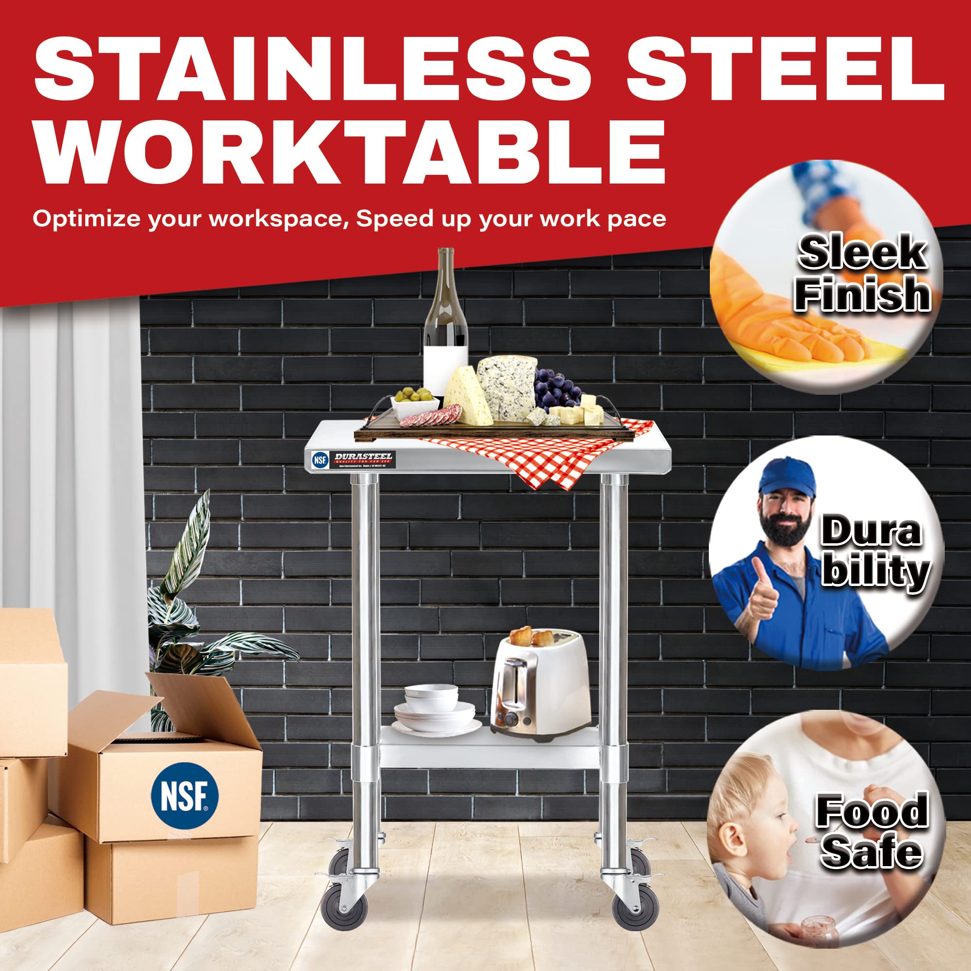 DuraSteel Food Prep Stainless Steel Table - 24 X 12 Inch Metal Table ...