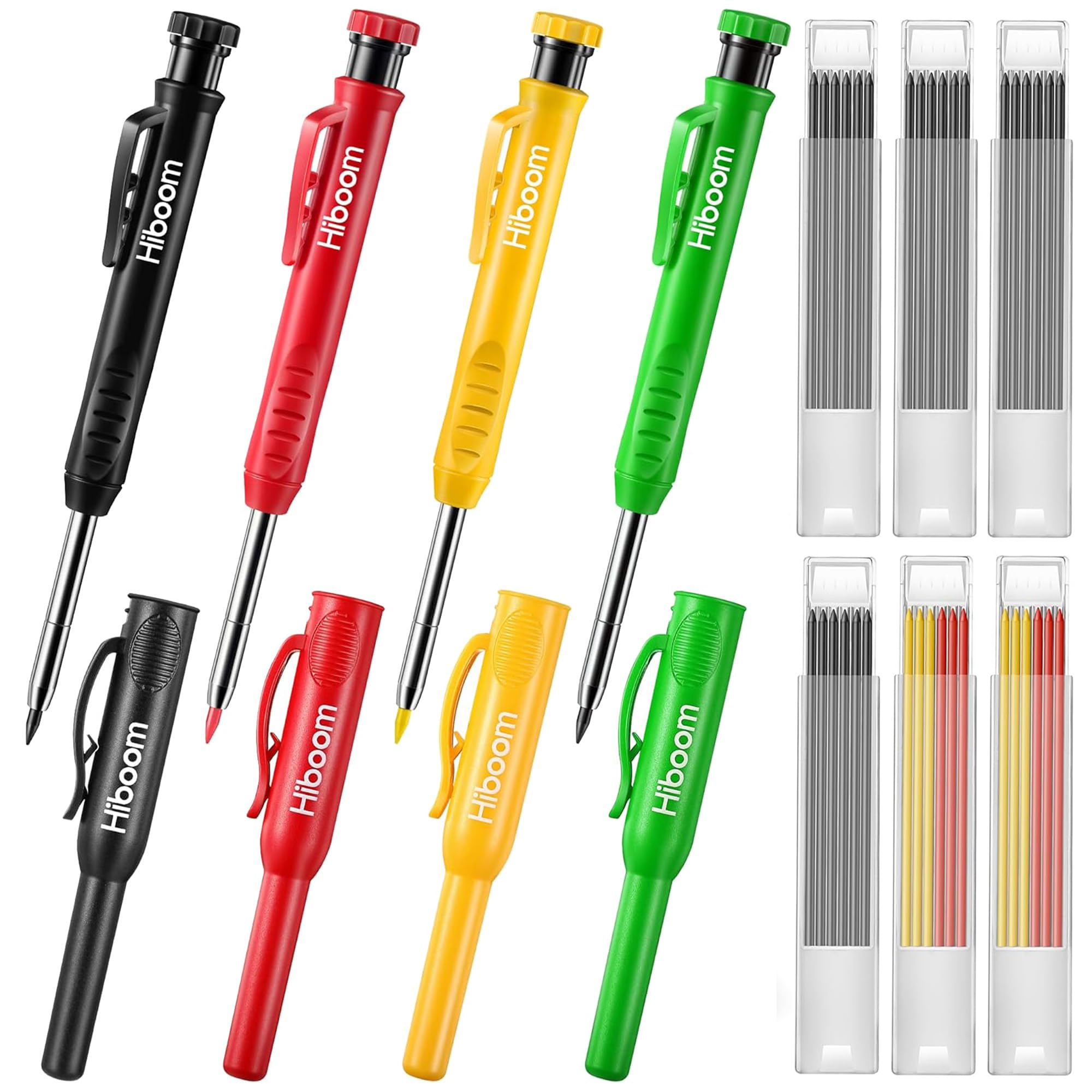 Hiboom 4 Pack Carpenter Pencils with 36 Refills (Red, Black, Yellow), 2 ...