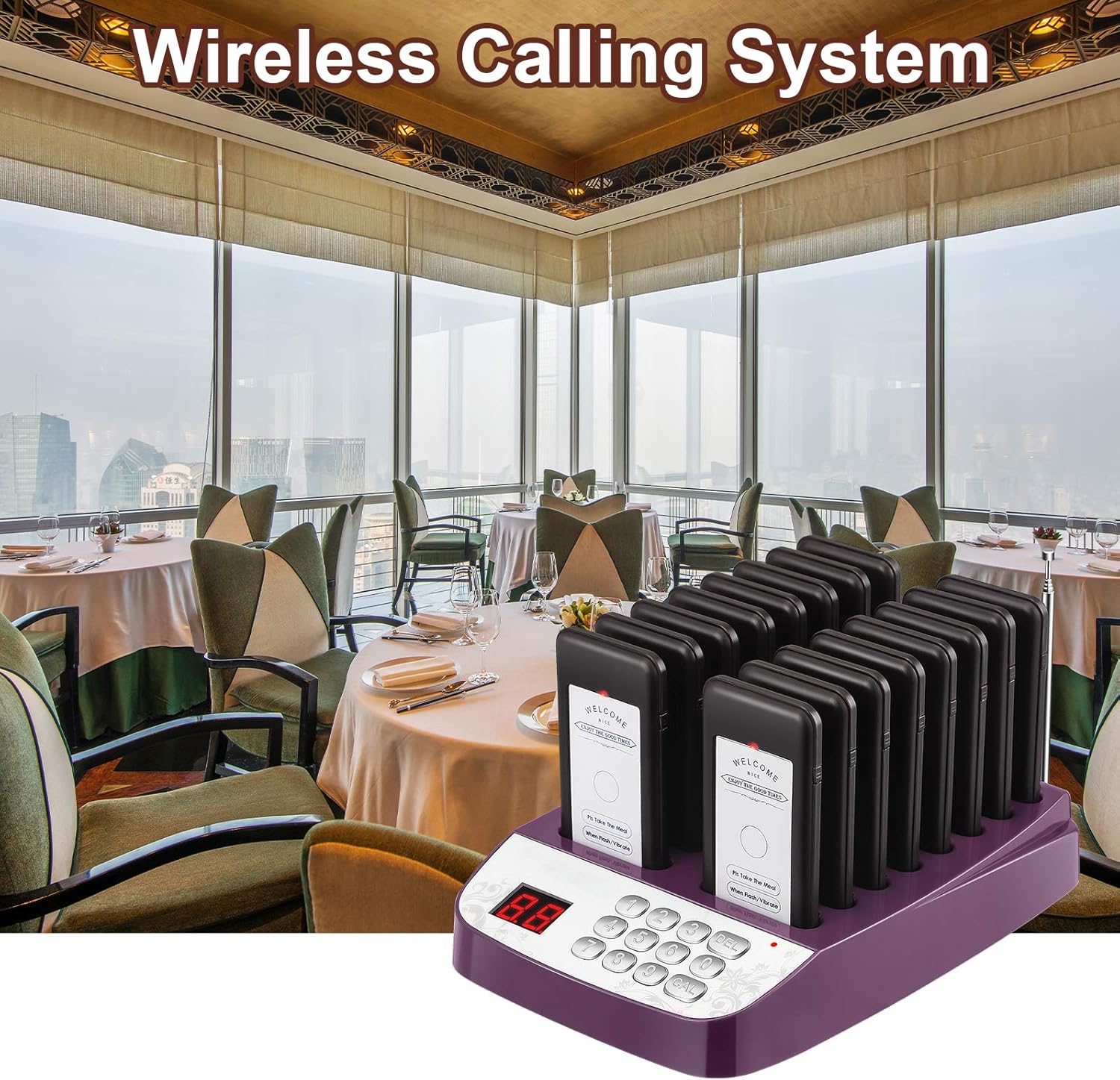 Kacsoo Wireless Calling Paging System,16 Coaster Pagers with 1 Keypad ...
