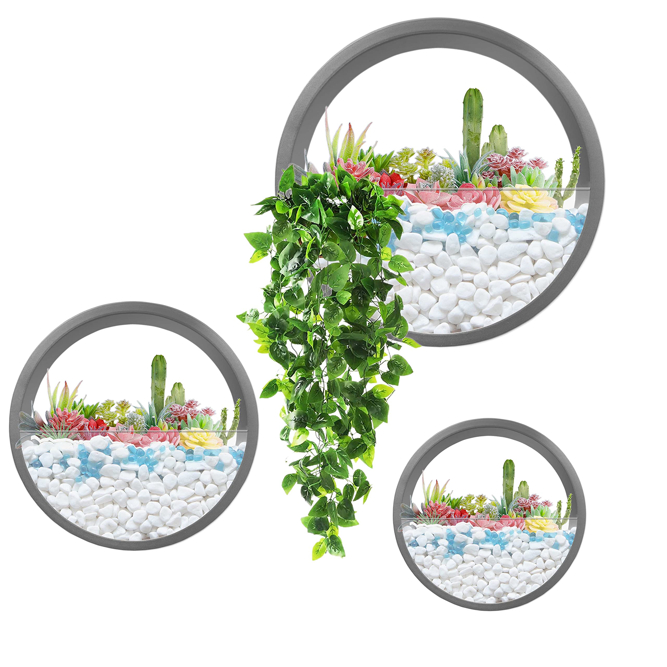 VEVLU 3 Pack Set Wall Planters,Modern Round Glass Wall Planter ...