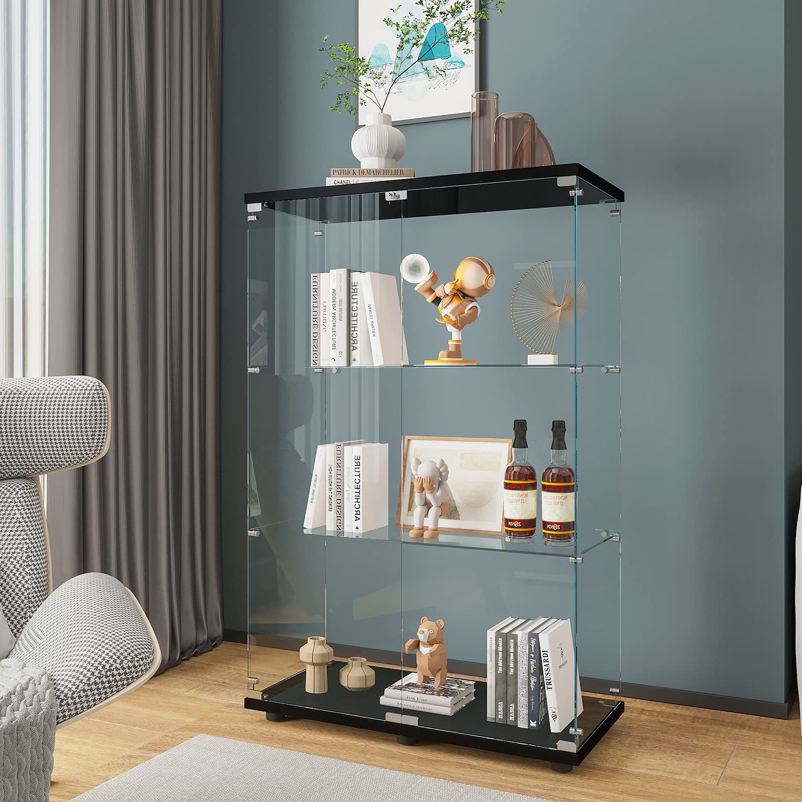 Beauty4U 2-Door Glass Display Cabinet, Black Curio Cabinets For Living Room, Bedroom, Office ...
