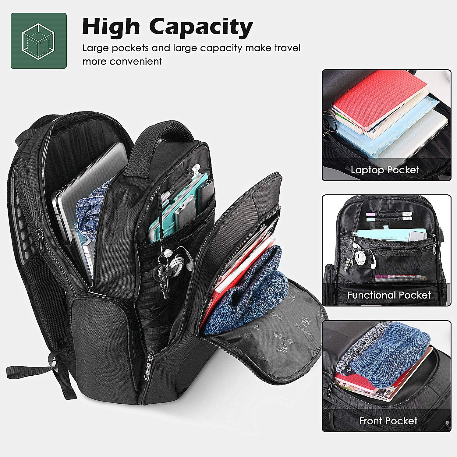 Professional Laptop Backpack, Business Large Rucksack with USB Charging ...