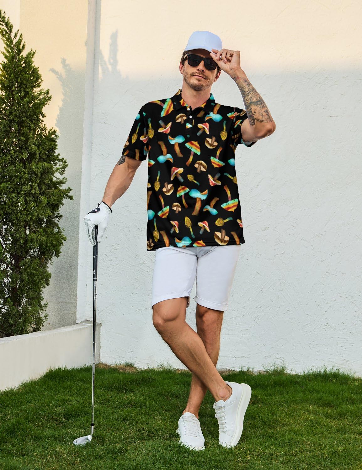 Funny Polo Shirts For Men Mushroom 3D Printed Golf Shirts Quick Dry Fun ...