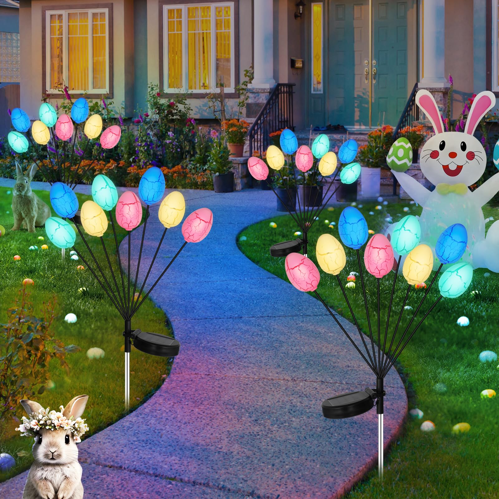 4 Pack Solar Easter Egg Lights, Colorful Garden Swaying Firefly Light ...