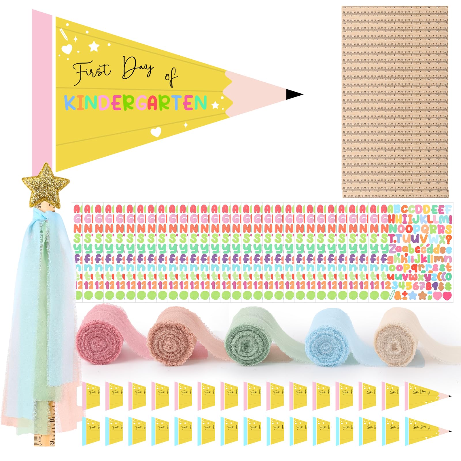 24 Set First Day of School Flag DIY 2025 Back to School Pennants Last ...