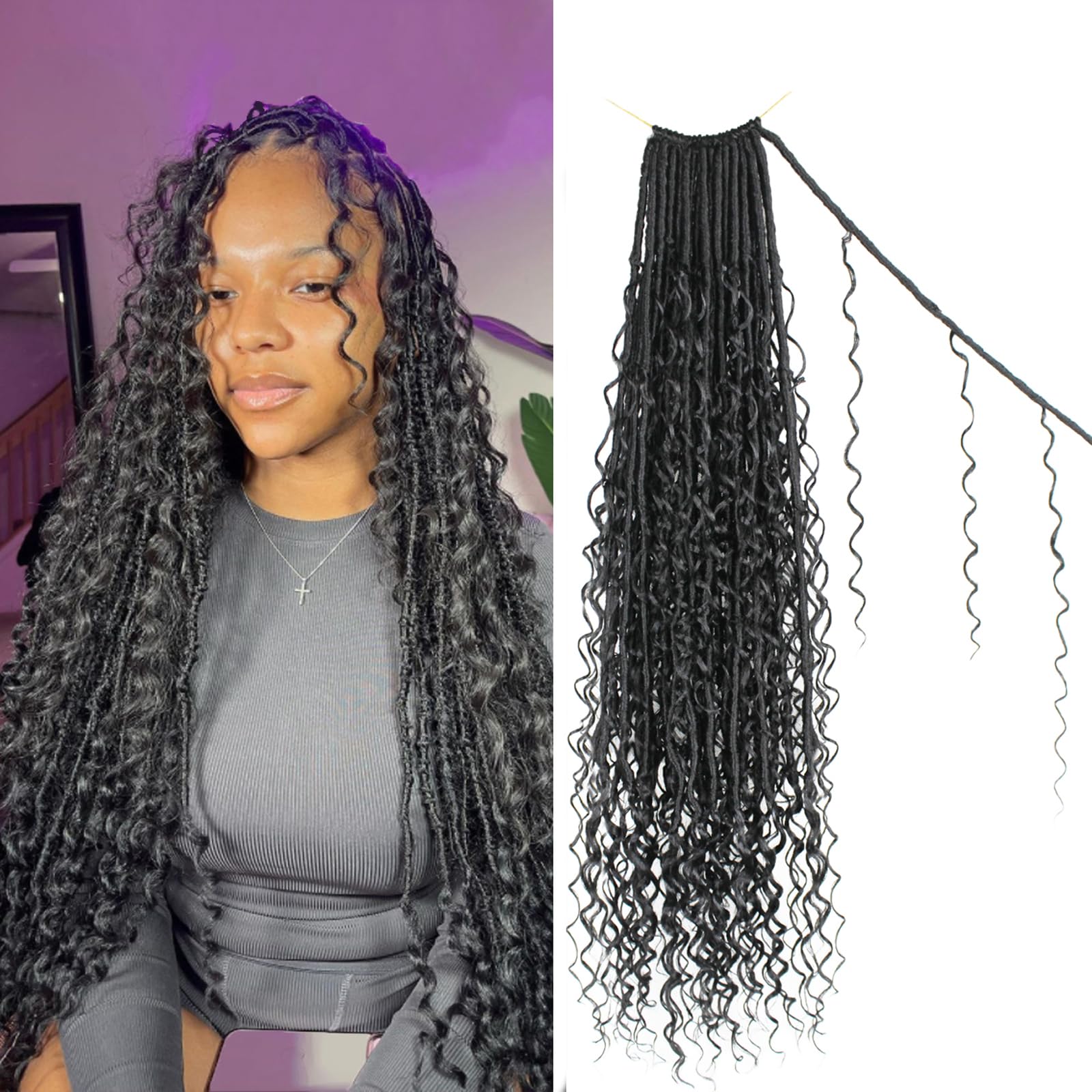 Boho Faux Locs Crochet Hair 30 Inch Goddess Locs 8 Packs Boho Soft Locs ...