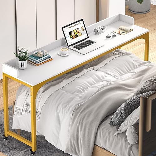 Tribesigns Overbed Table with Wheels, Queen Size Mobile Computer Desk Standing Workstation ...