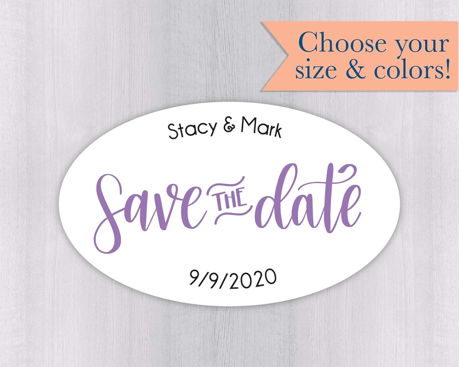Amazon.com: Oval Save The Date Wedding Stickers, Personalized Wedding ...