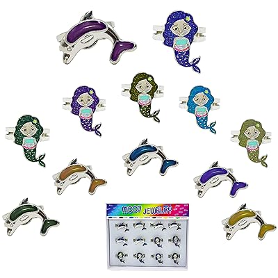 Buy Dolphin and Mermaid Mood Rings for Little Girls and Women 12 PCs ...