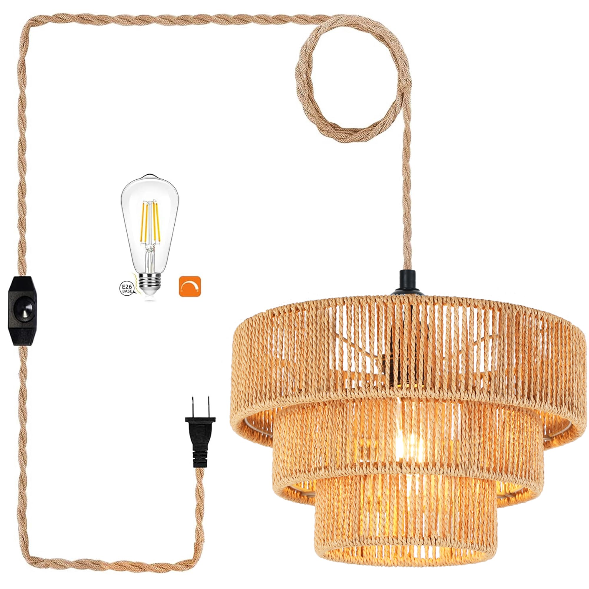QIYIZM Plug in Pendant Light Boho Hanging Lights with Plug in Cord ...