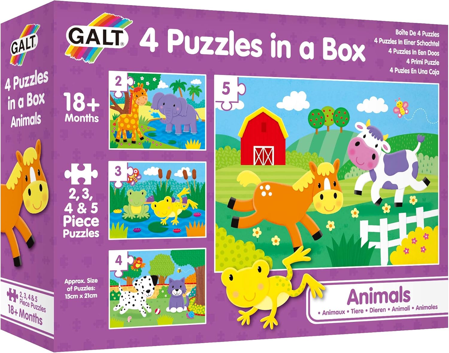Galt Toys, 4 Puzzles in a Box - Animals, Animal Jigsaw Puzzle for Kids ...