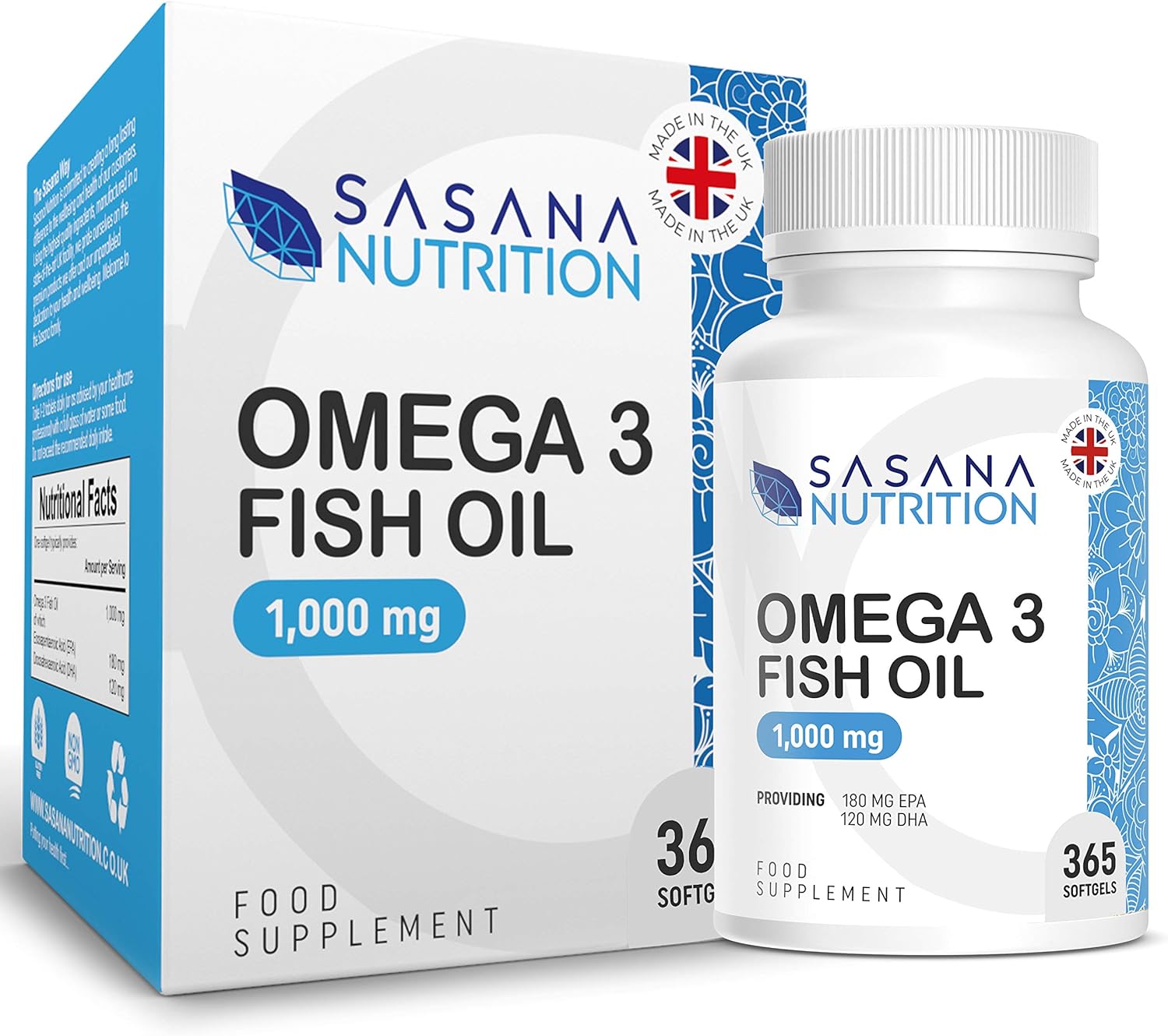 Sasana Nutrition Omega 3 1000mg Capsules- 365 Softgels 1 Years Supply ...