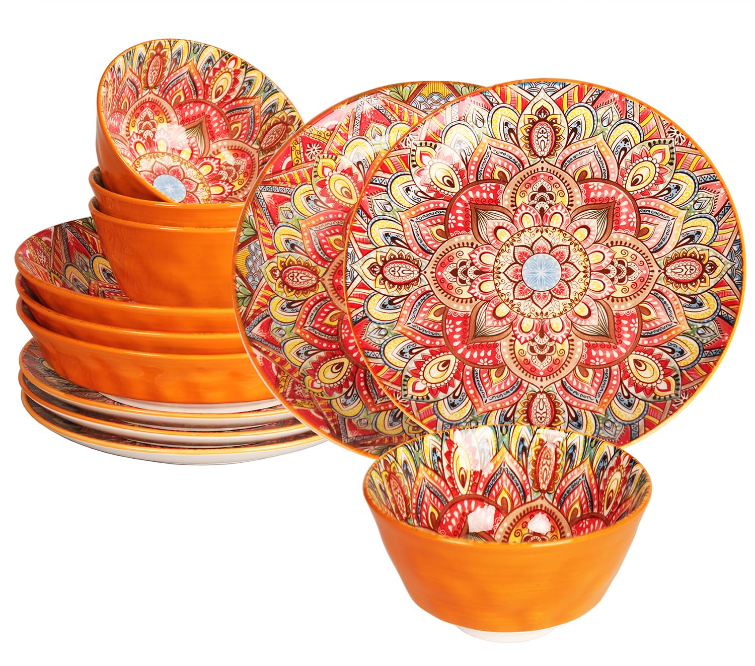 YA JU Mandala Dinnerware Sets (12 Pcs) Serves 4, Buffet Dinnerware ...
