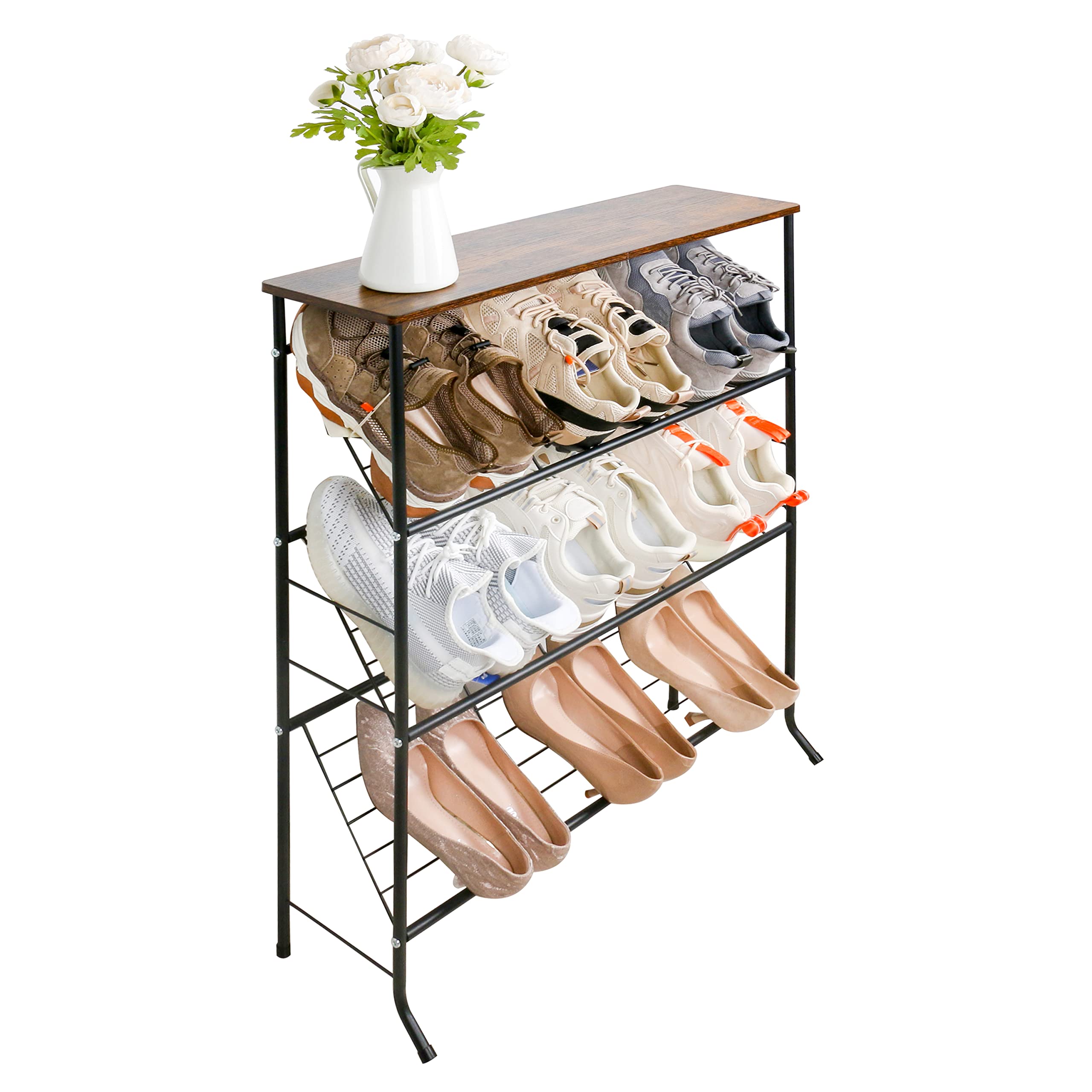 ZOES HOMEWARE Narrow Shoe Rack for Front Door Entrance,4-Tier Shoes ...