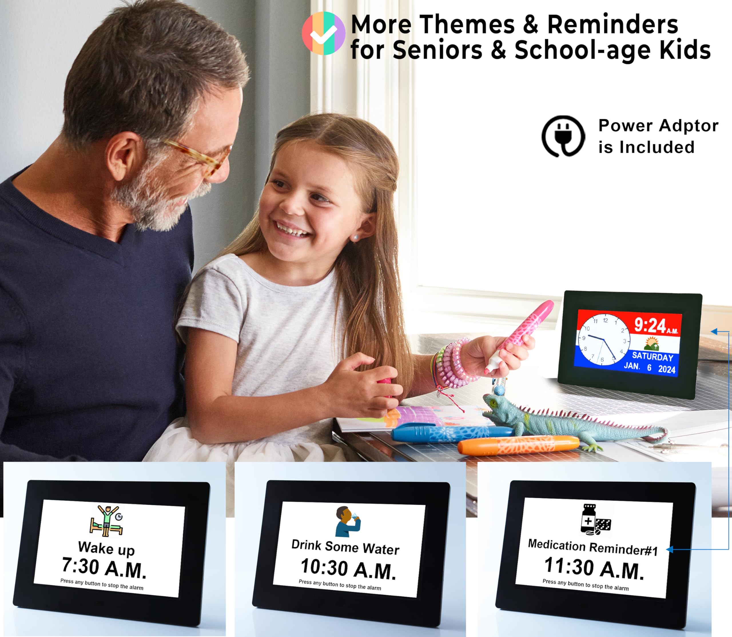 Mua 19 Alarms Digital Clock with Auto DST and Sun Moon Icons, Custom ...