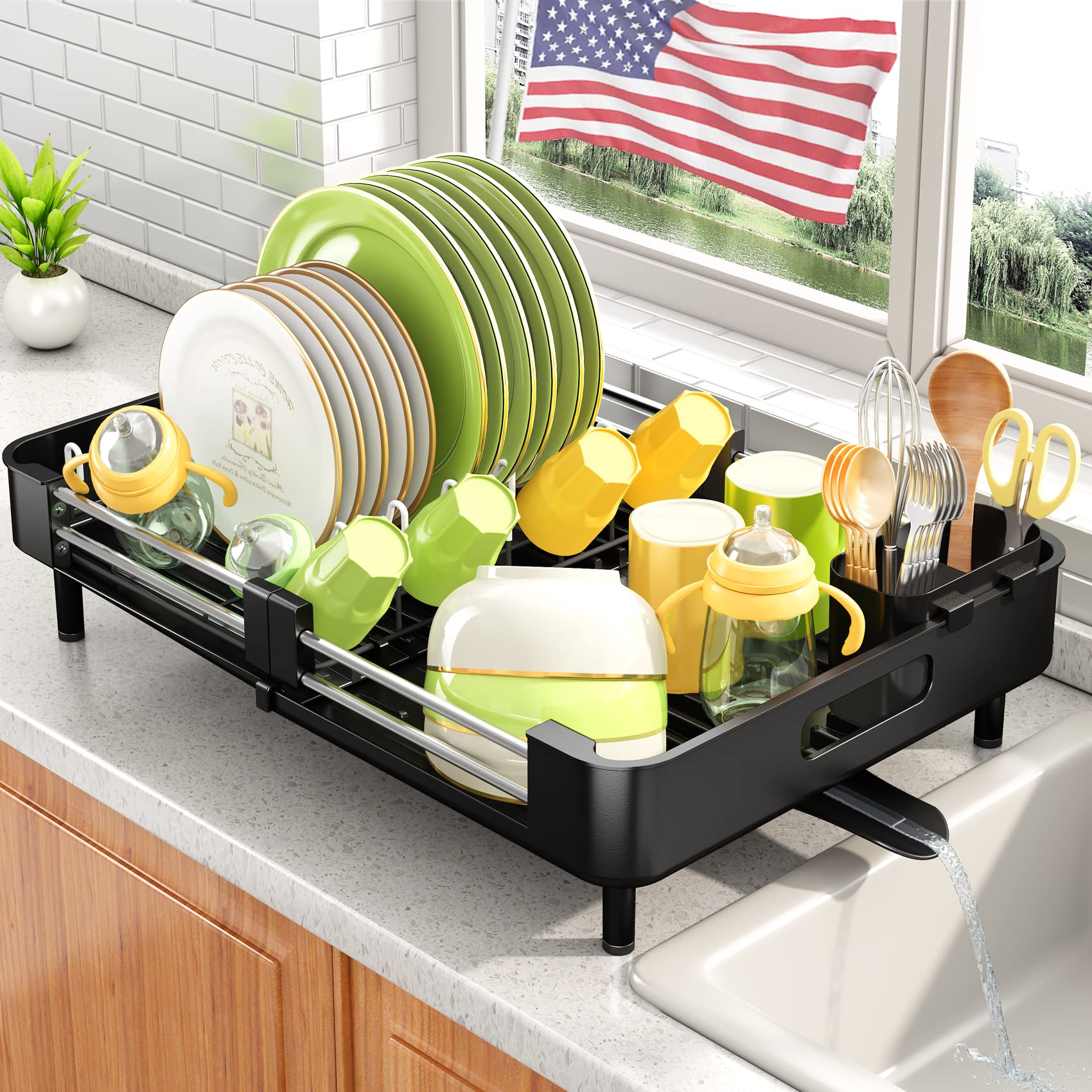 Dish Drying Rack - Expandable Dish Rack for Kitchen Counter, Large Dish ...
