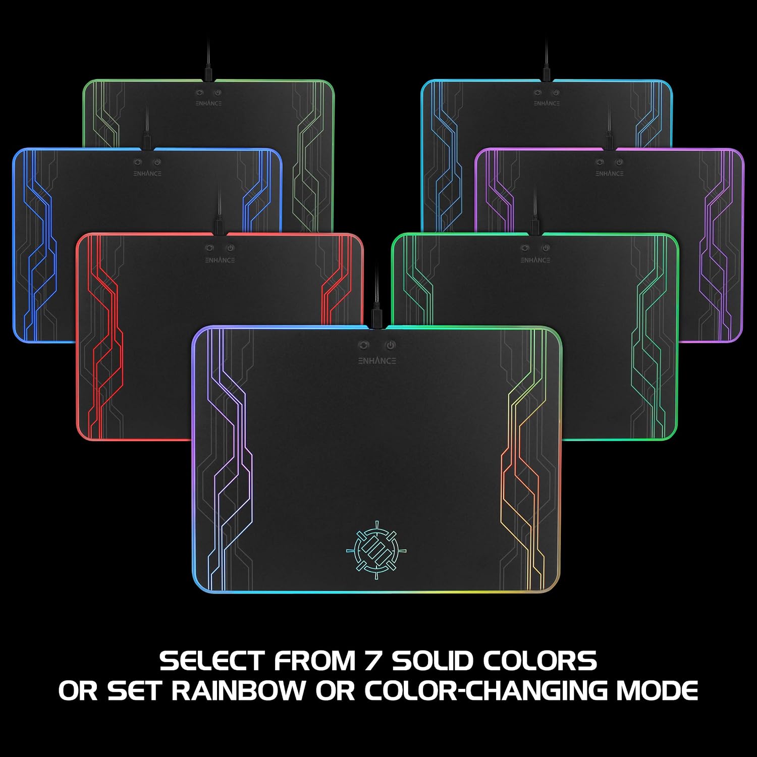 ENHANCE LED Gaming Mouse Pad Hard Large Surface – 7 RGB Light Up Modes ...