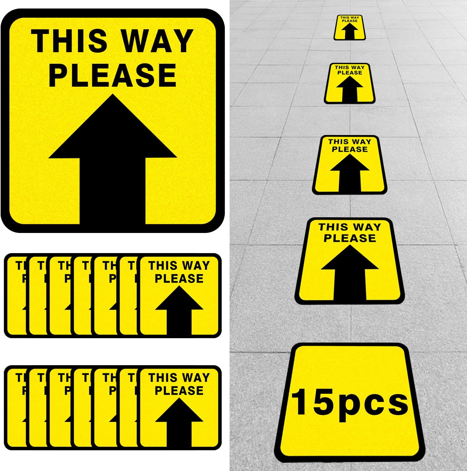 15 Pieces This Way Please Sticker Sign,One Way Directional Arrows ...