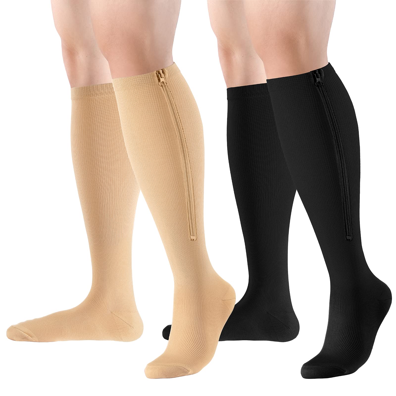 OUIVIAL Zipper Compression Socks Close Toe 2 Pairs for Women&Men 15 ...