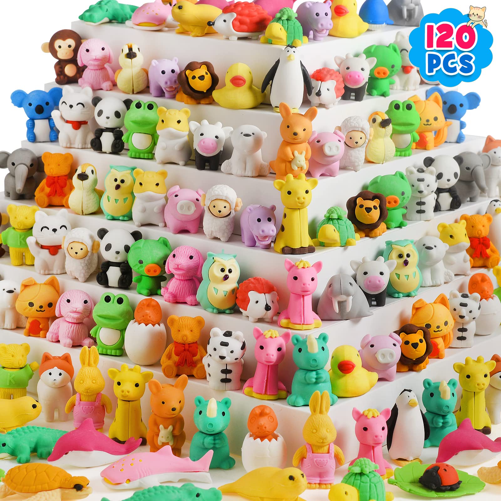120 PCS Animal Erasers Bulk Mini Pencil Eraser Puzzle Eraser Desk Pets ...
