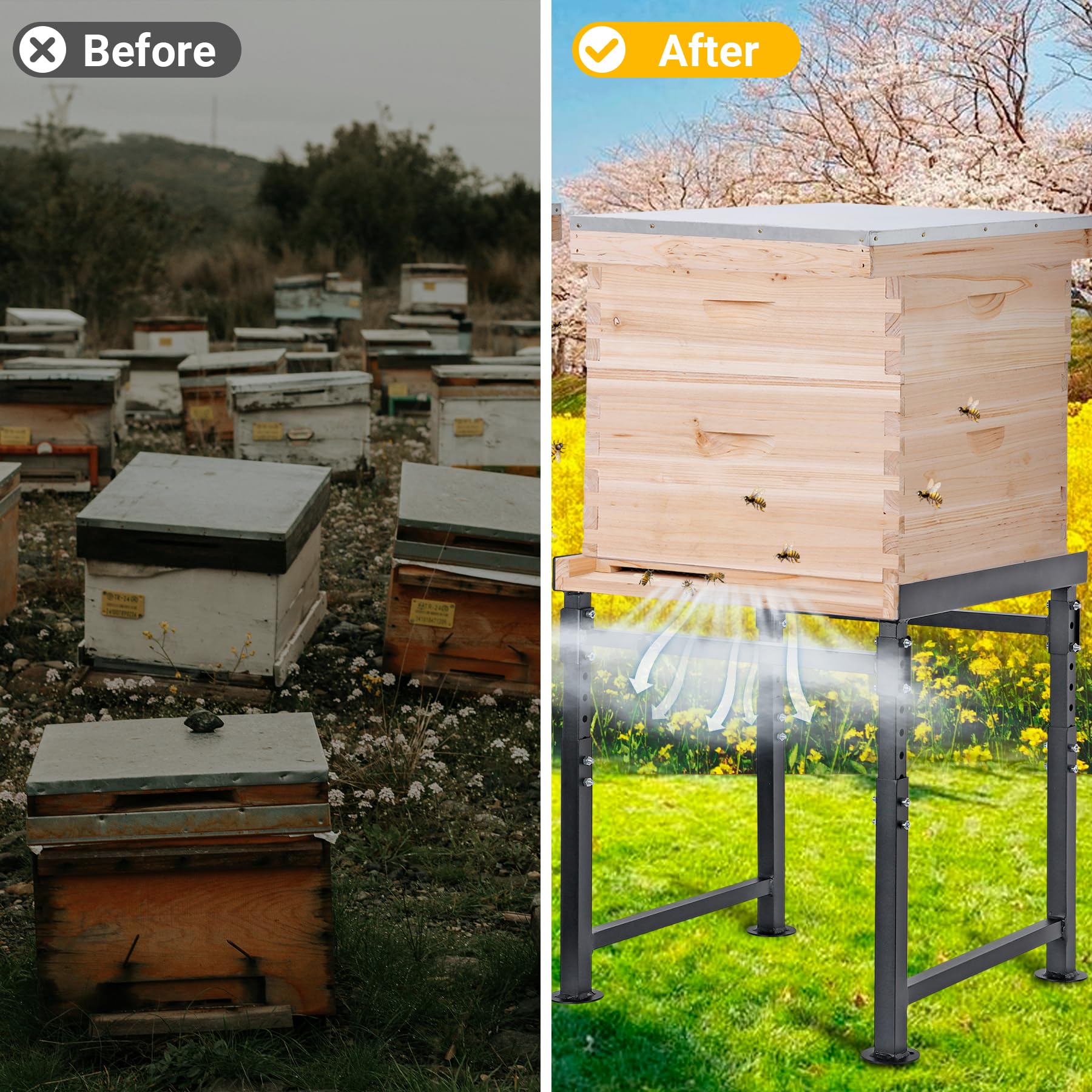 Neorexon Adjustable Metal Hive Stand - 2Pack, Sturdy Beehive Stand ...